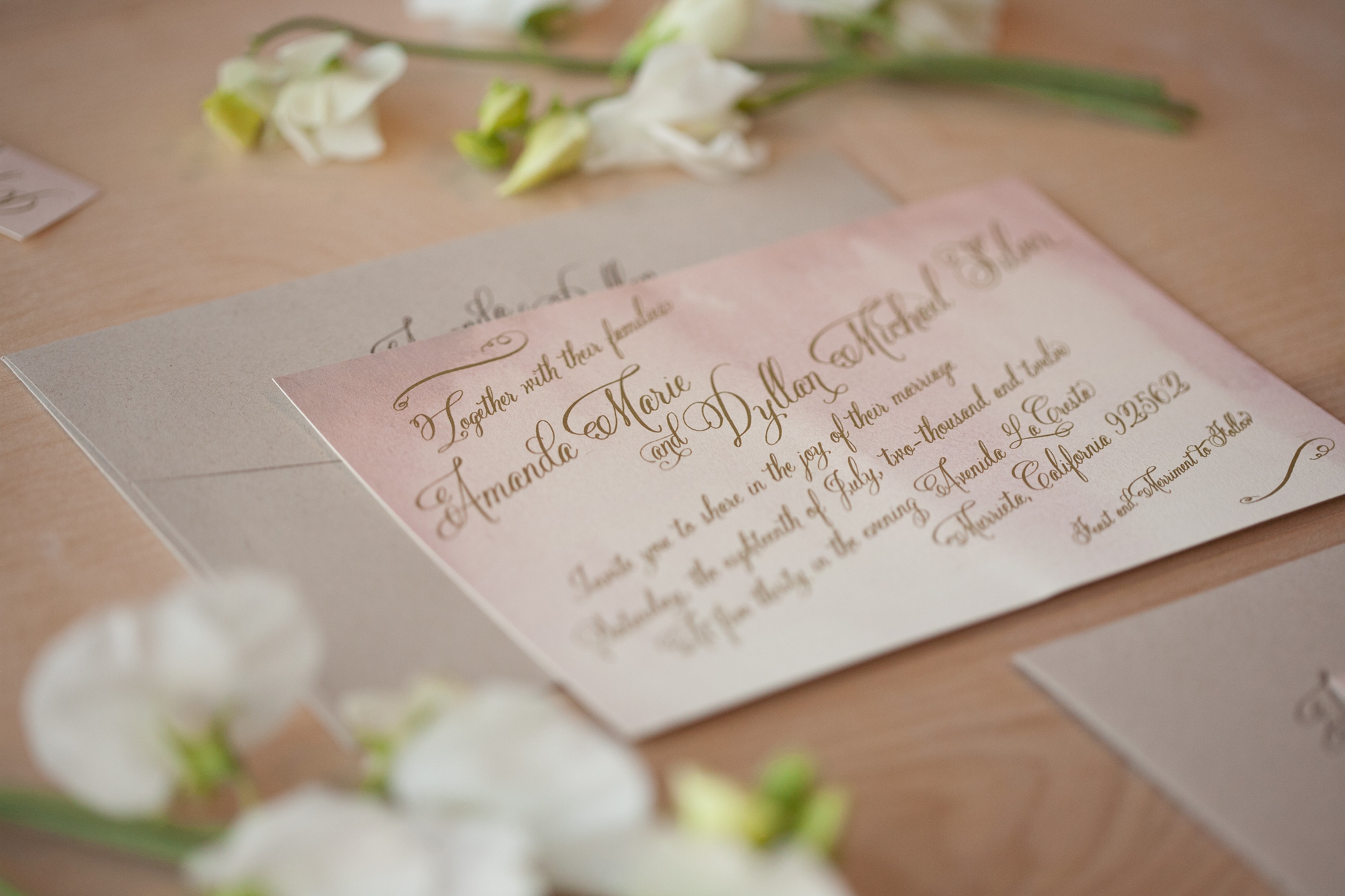 Watercolor Wedding Invitation With Belluccia Calligraphy Font Debi 